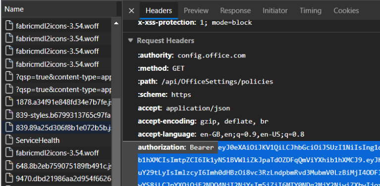 LIST OFFICE POLICIES (APP ADMIN CENTER) CONFIGURATIONS VIA API